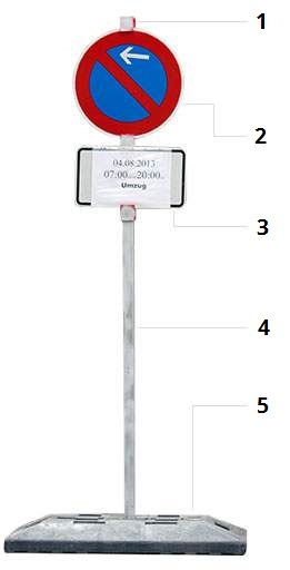 Bestandteile eines Halteverbotsschildes mit Eräuterungen